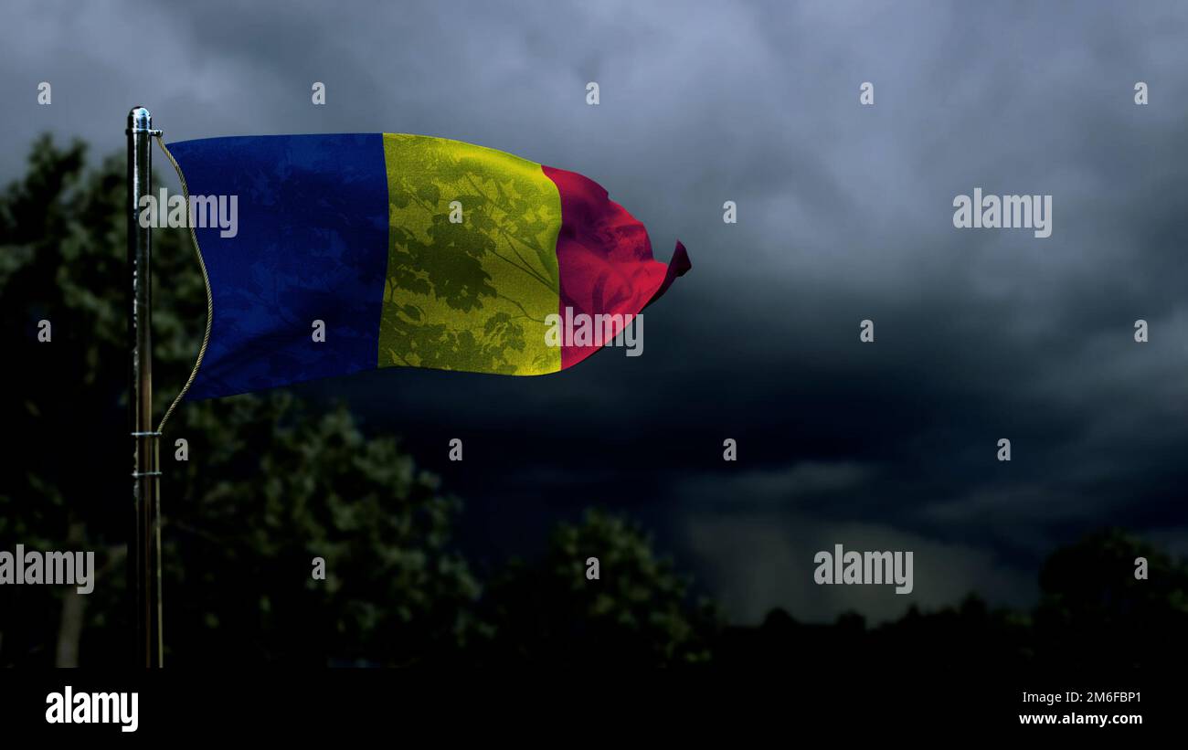 Chad flag for anthem day on dark storm cumulus clouds - abstract 3D ...