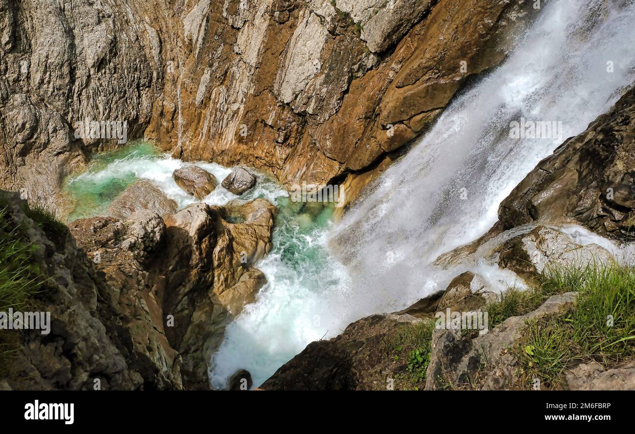 Valley with river waterfall and trees in open nature Stock Photo - Alamy