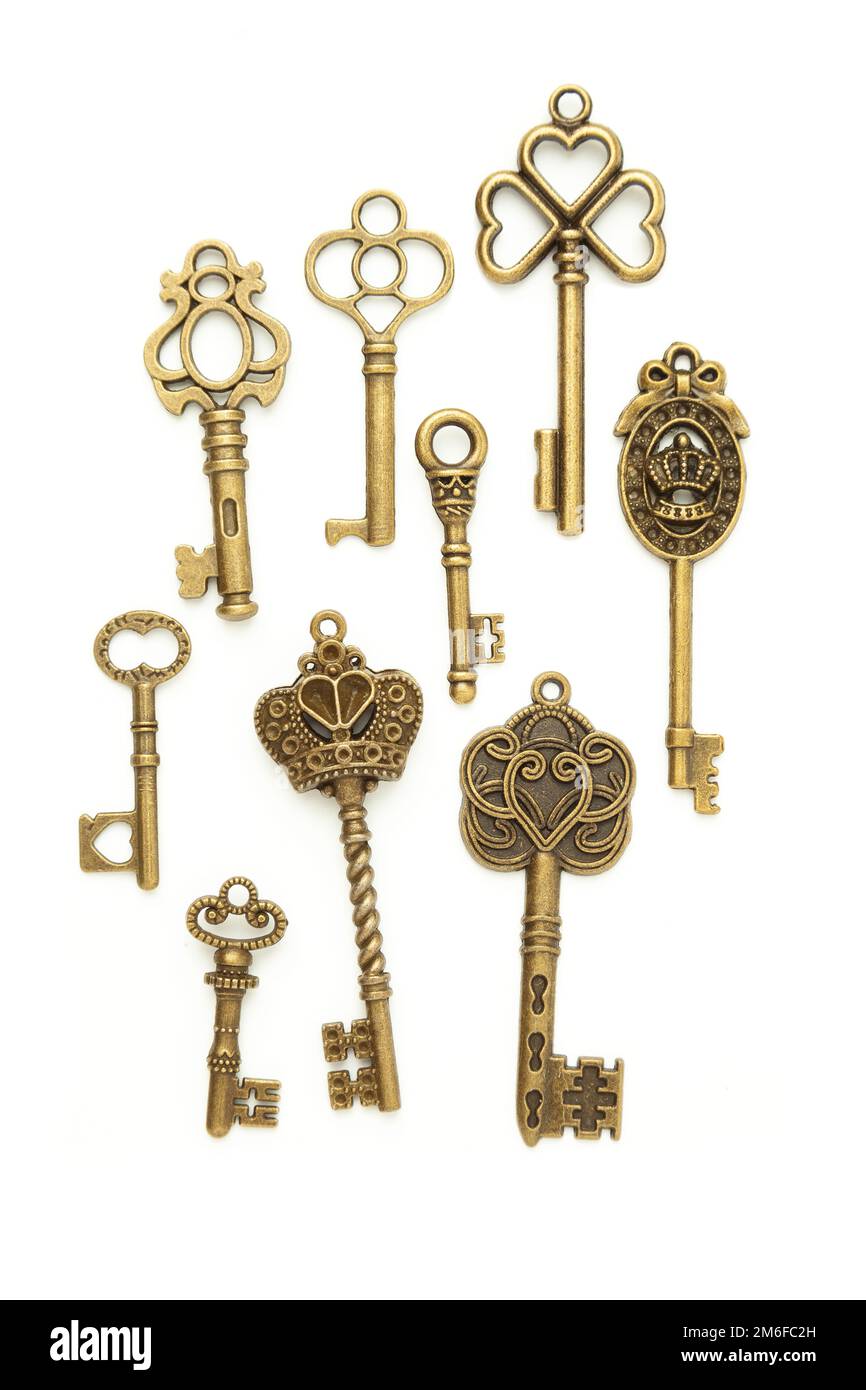 Vintage Keys Collection Isolated On White Background Stock Photo - Alamy