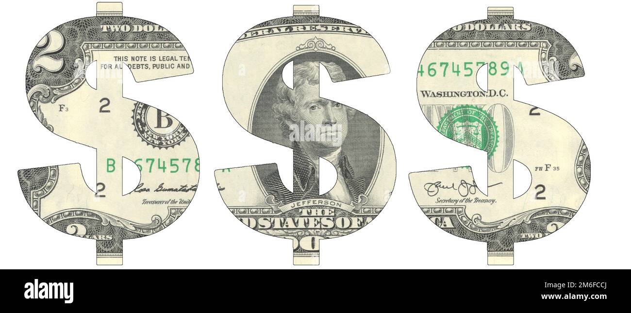 Stencil of the USD symbol on two-dollar bill Stock Photo - Alamy