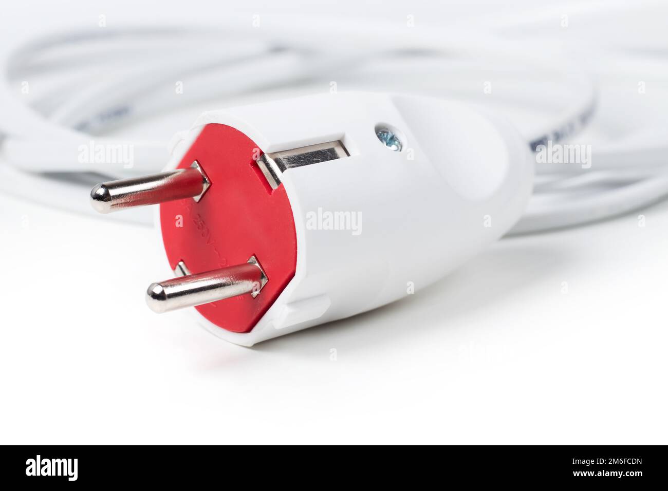 Electric European plug. White power cable with plug. Power cord close ...