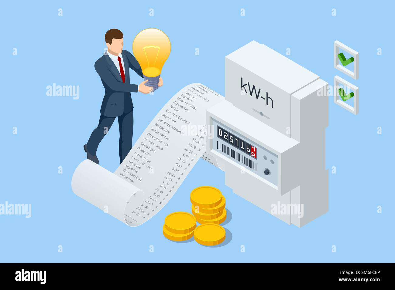 Isometric invoice and electricity meter. Utility bills payment ...
