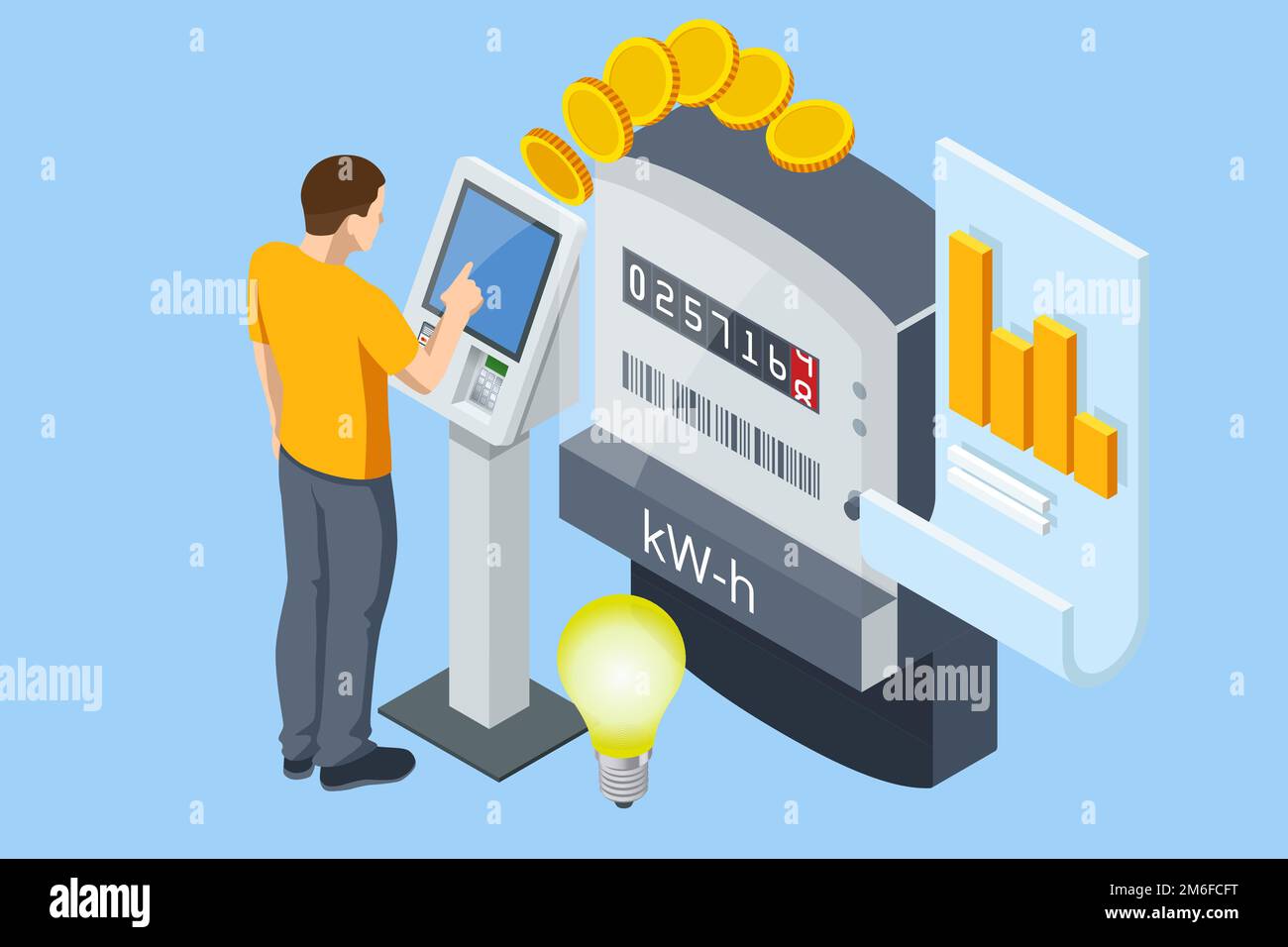 Isometric invoice and electricity meter. Utility bills payment ...