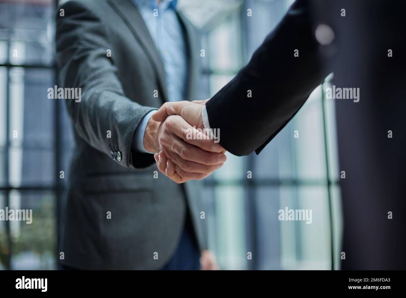 Two diverse professional business men executive leaders shaking hands at office meeting Stock ...