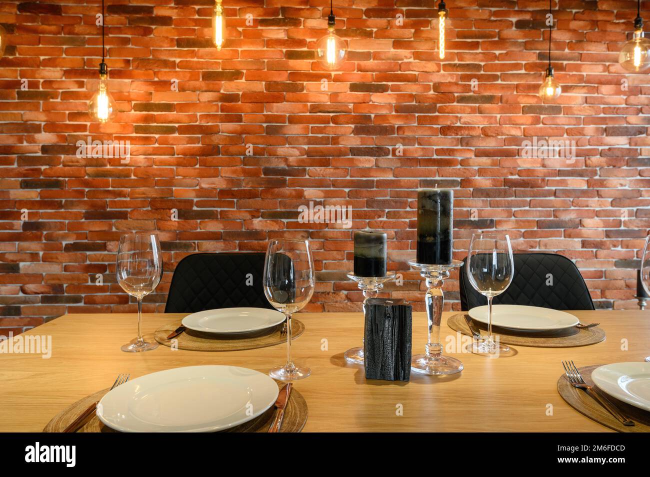 Modern luxurious dark gray and black kitchen with dining table Stock ...