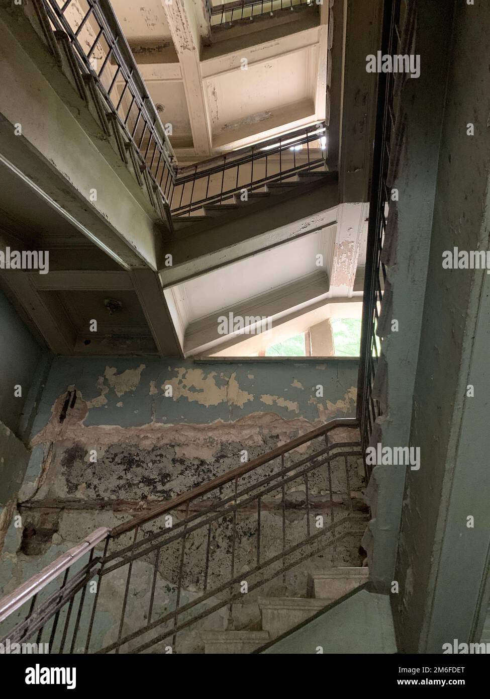A low-angle shot of old soviet ruins in Tskaltubo in the republic of ...