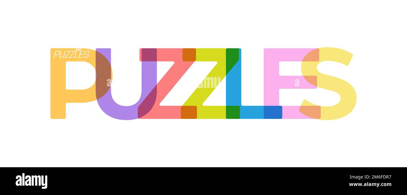 PUZZLES. Colorful typographic banner. Vector illustration for posters ...