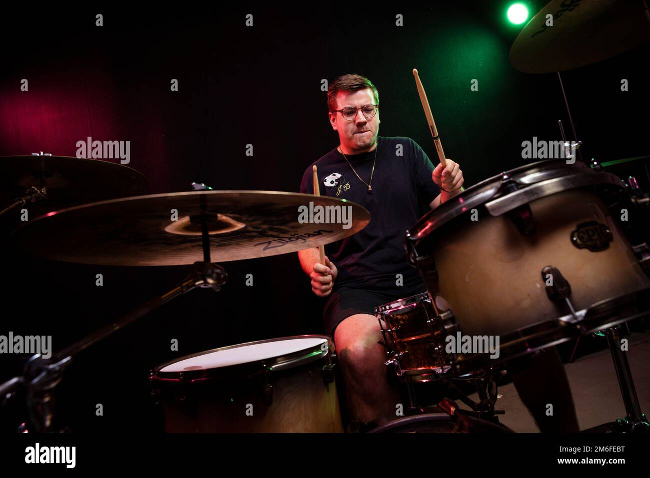 Idles drummer Jon Beavis photographed at Factory Studios, Bristol Stock ...