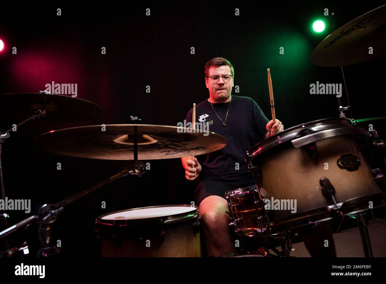 Idles drummer Jon Beavis photographed at Factory Studios, Bristol Stock ...
