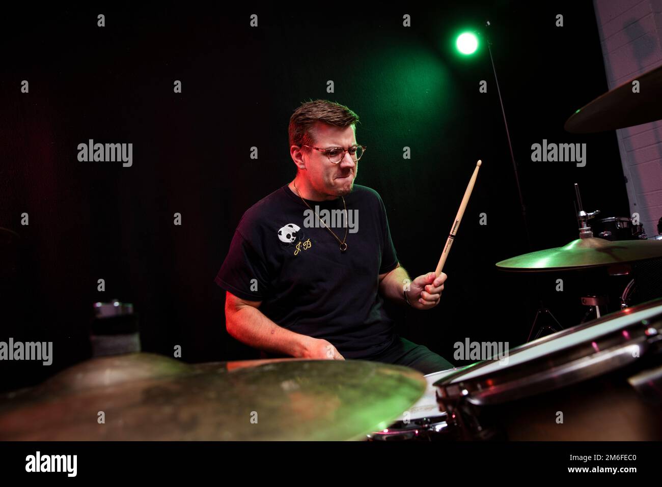 Idles drummer Jon Beavis photographed at Factory Studios, Bristol Stock ...