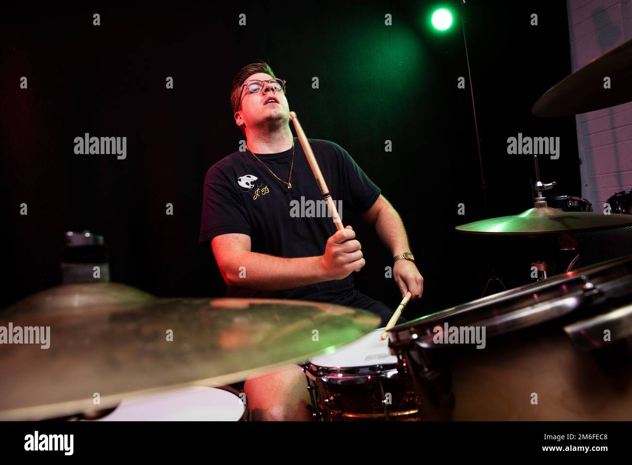 Idles drummer Jon Beavis photographed at Factory Studios, Bristol Stock ...