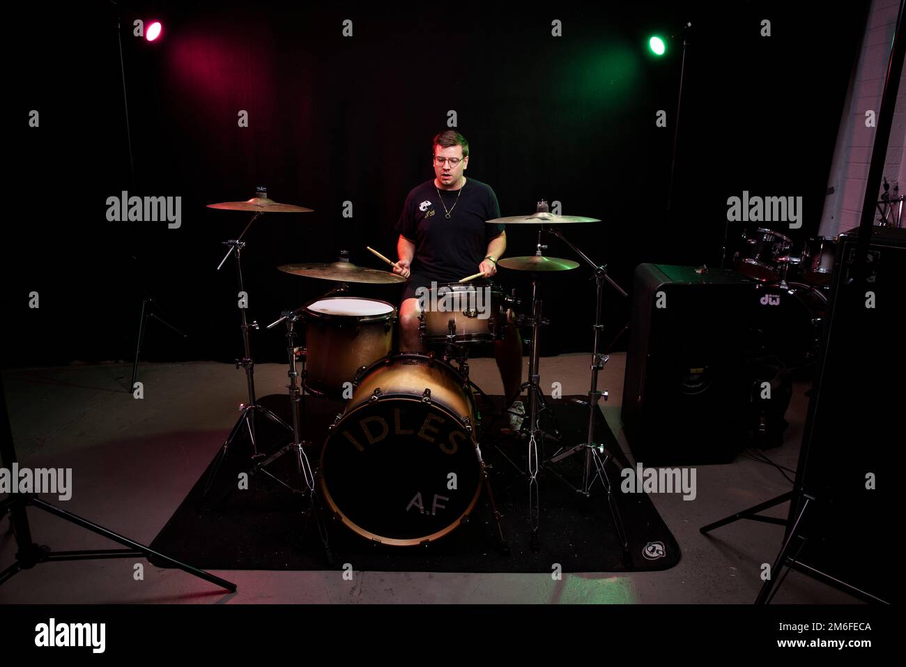 Idles drummer Jon Beavis photographed at Factory Studios, Bristol Stock ...