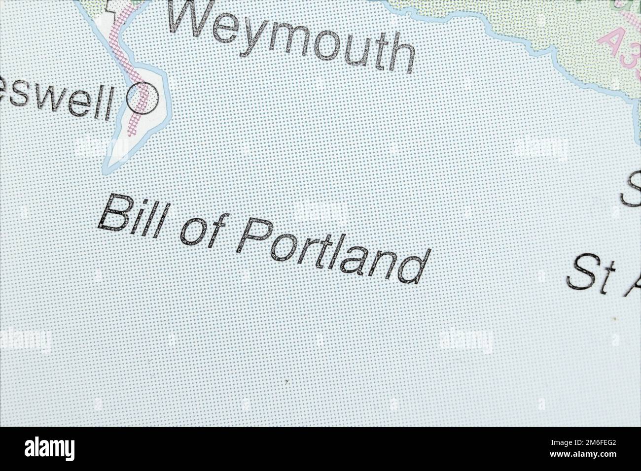 Bill of Portland, United Kingdom atlas map town name - pencil sketch ...