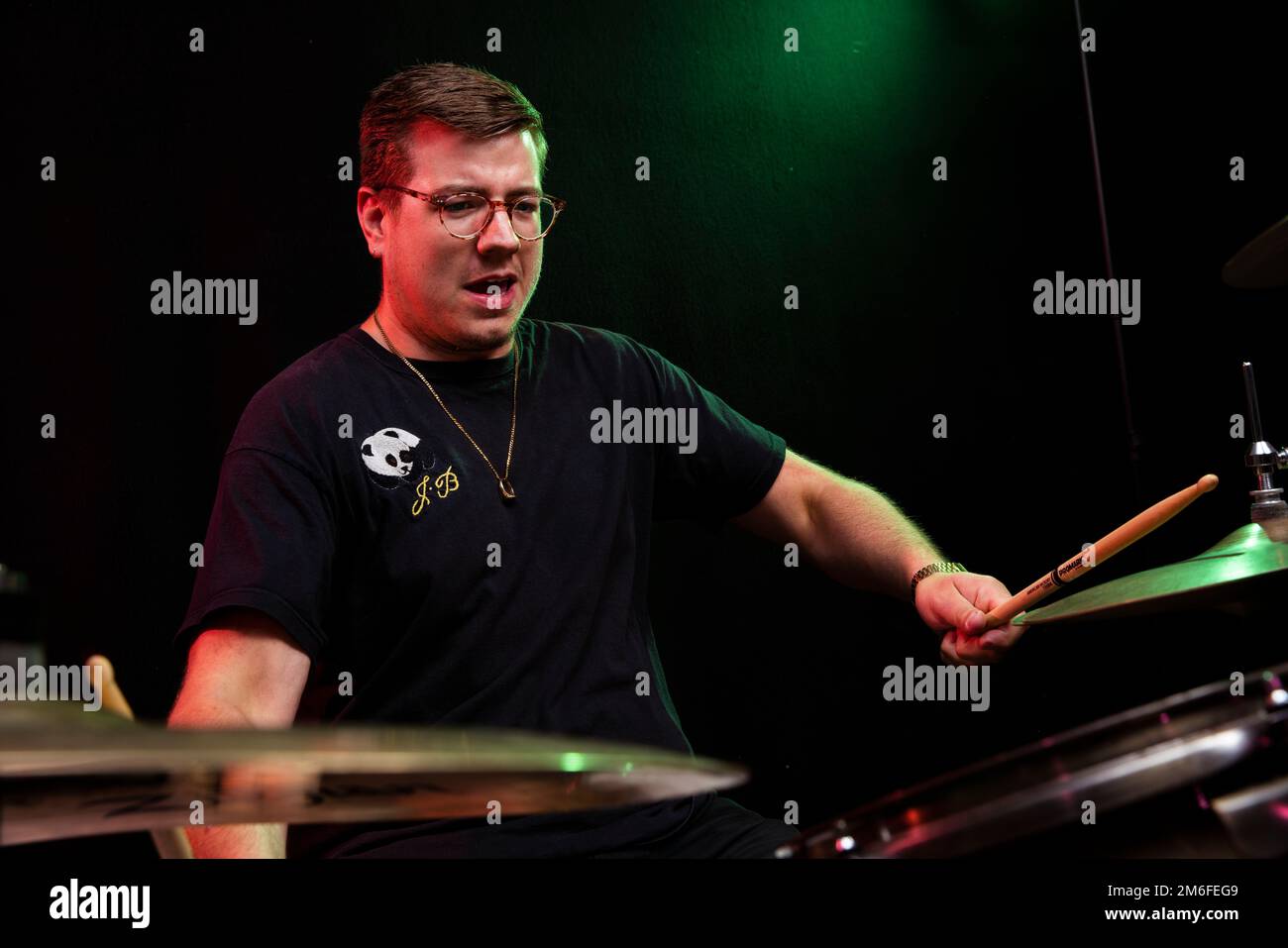Idles drummer Jon Beavis photographed at Factory Studios, Bristol Stock ...