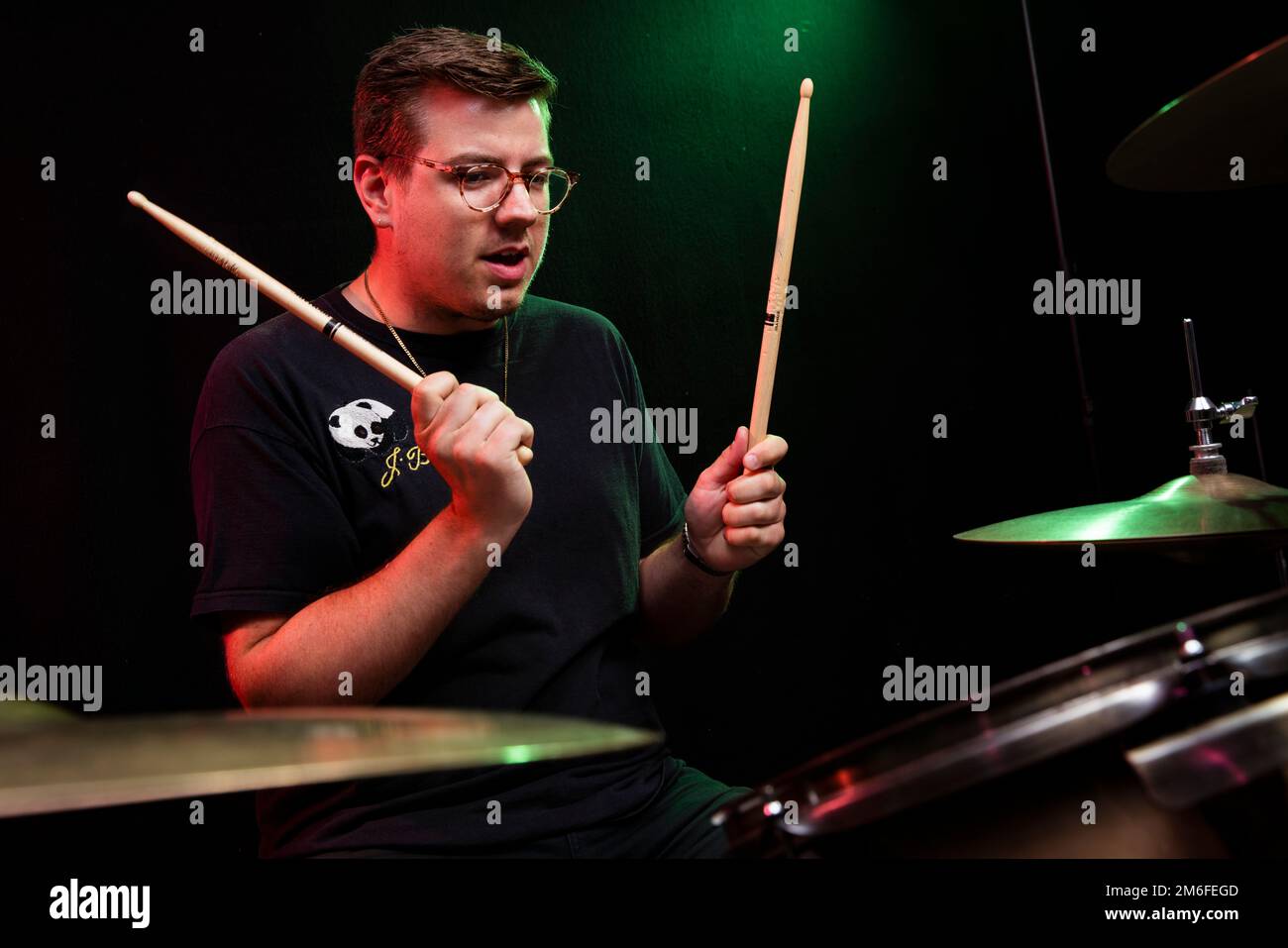 Idles drummer Jon Beavis photographed at Factory Studios, Bristol Stock ...