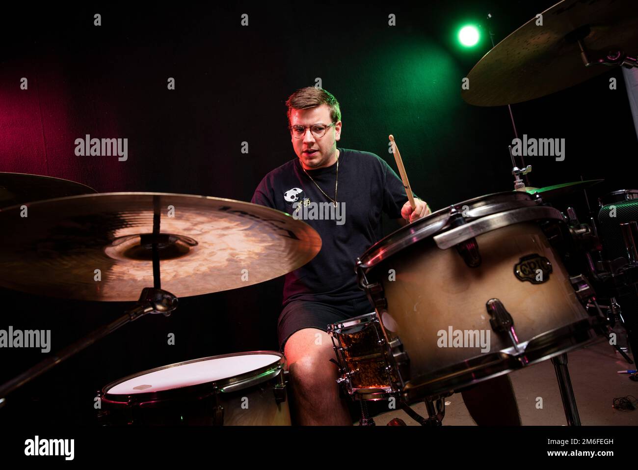 Idles drummer Jon Beavis photographed at Factory Studios, Bristol Stock ...