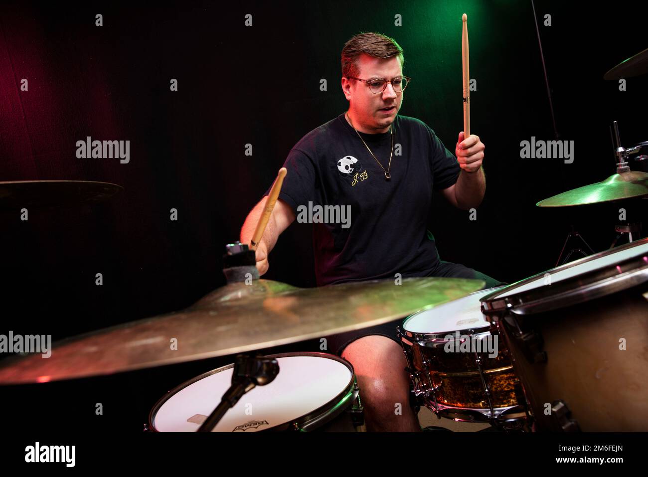 Idles drummer Jon Beavis photographed at Factory Studios, Bristol Stock ...