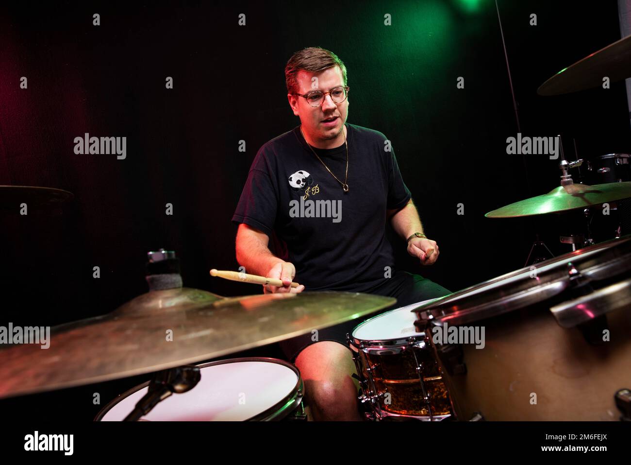 Idles drummer Jon Beavis photographed at Factory Studios, Bristol Stock ...