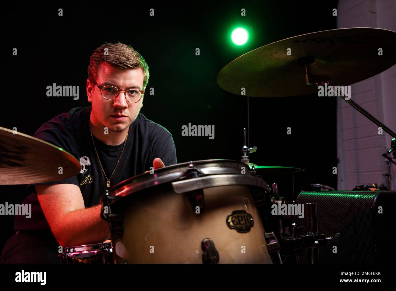 Idles drummer Jon Beavis photographed at Factory Studios, Bristol Stock ...