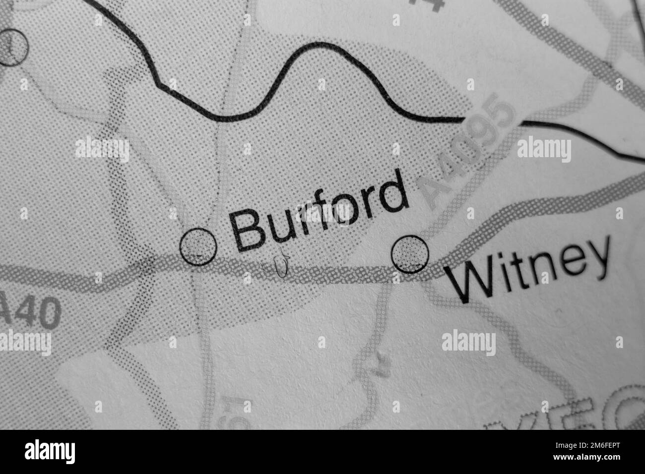 Burford, United Kingdom atlas map town name - black and white Stock ...