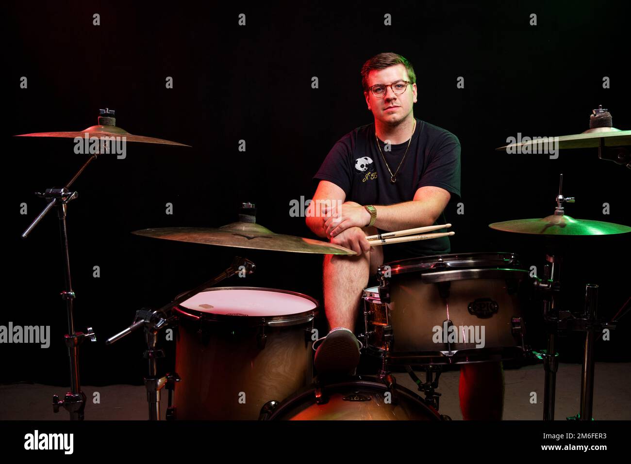 Idles drummer Jon Beavis photographed at Factory Studios, Bristol Stock ...
