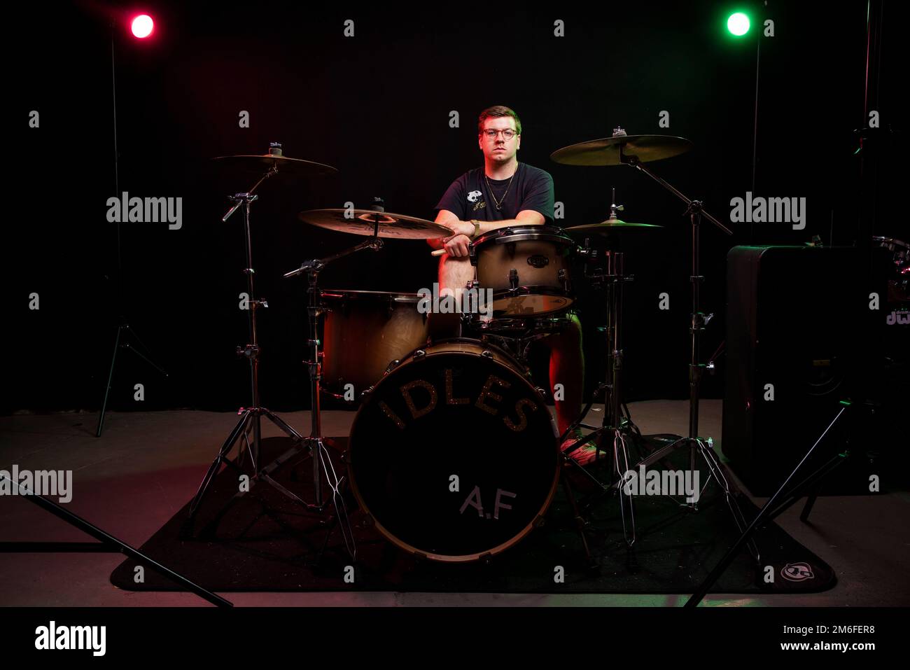 Idles drummer Jon Beavis photographed at Factory Studios, Bristol Stock ...