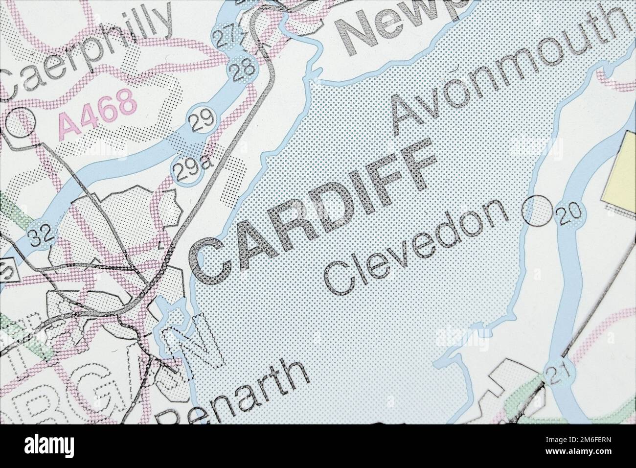 Cardiff, United Kingdom atlas map town name - line drawing Stock Photo ...