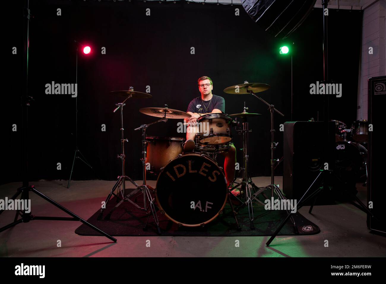 Idles drummer Jon Beavis photographed at Factory Studios, Bristol Stock ...
