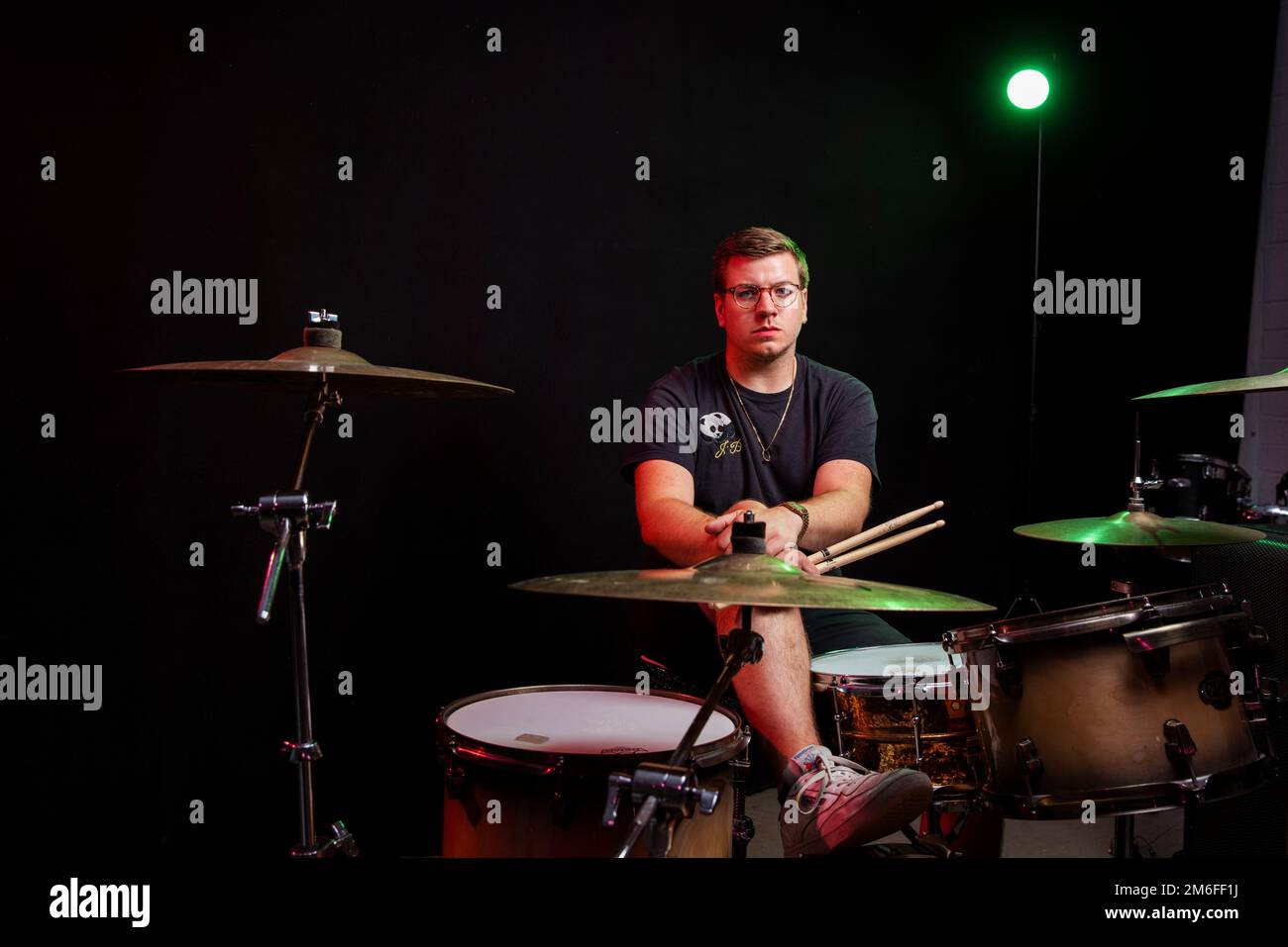 Idles drummer Jon Beavis photographed at Factory Studios, Bristol Stock ...