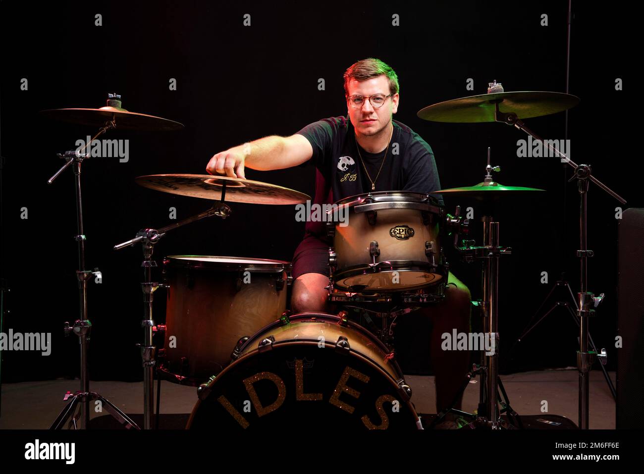 Idles drummer Jon Beavis photographed at Factory Studios, Bristol Stock ...