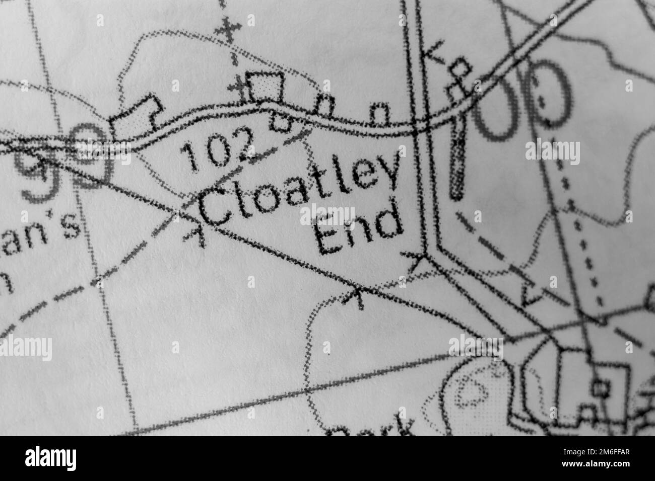Cloatley End, United Kingdom atlas map town name - black and white ...