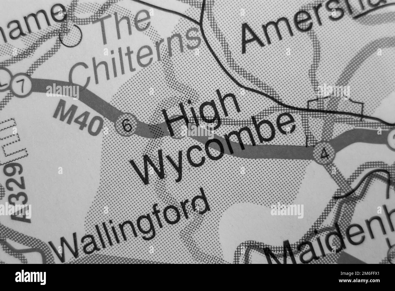 High Wycombe, United Kingdom atlas map town name - black and white ...