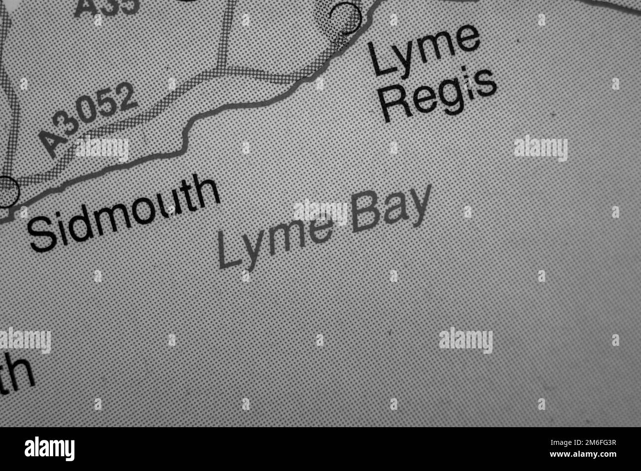 Lyme Bay, United Kingdom atlas map town name - black and white Stock ...