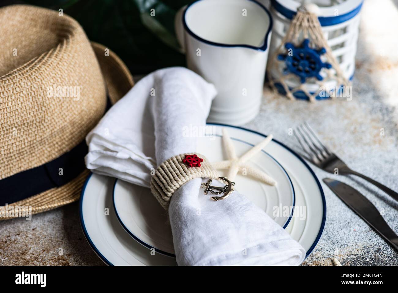 Marine themed place setting Stock Photo - Alamy