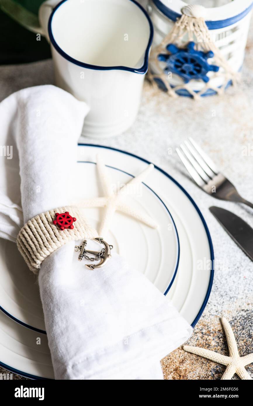 Marine themed place setting Stock Photo - Alamy