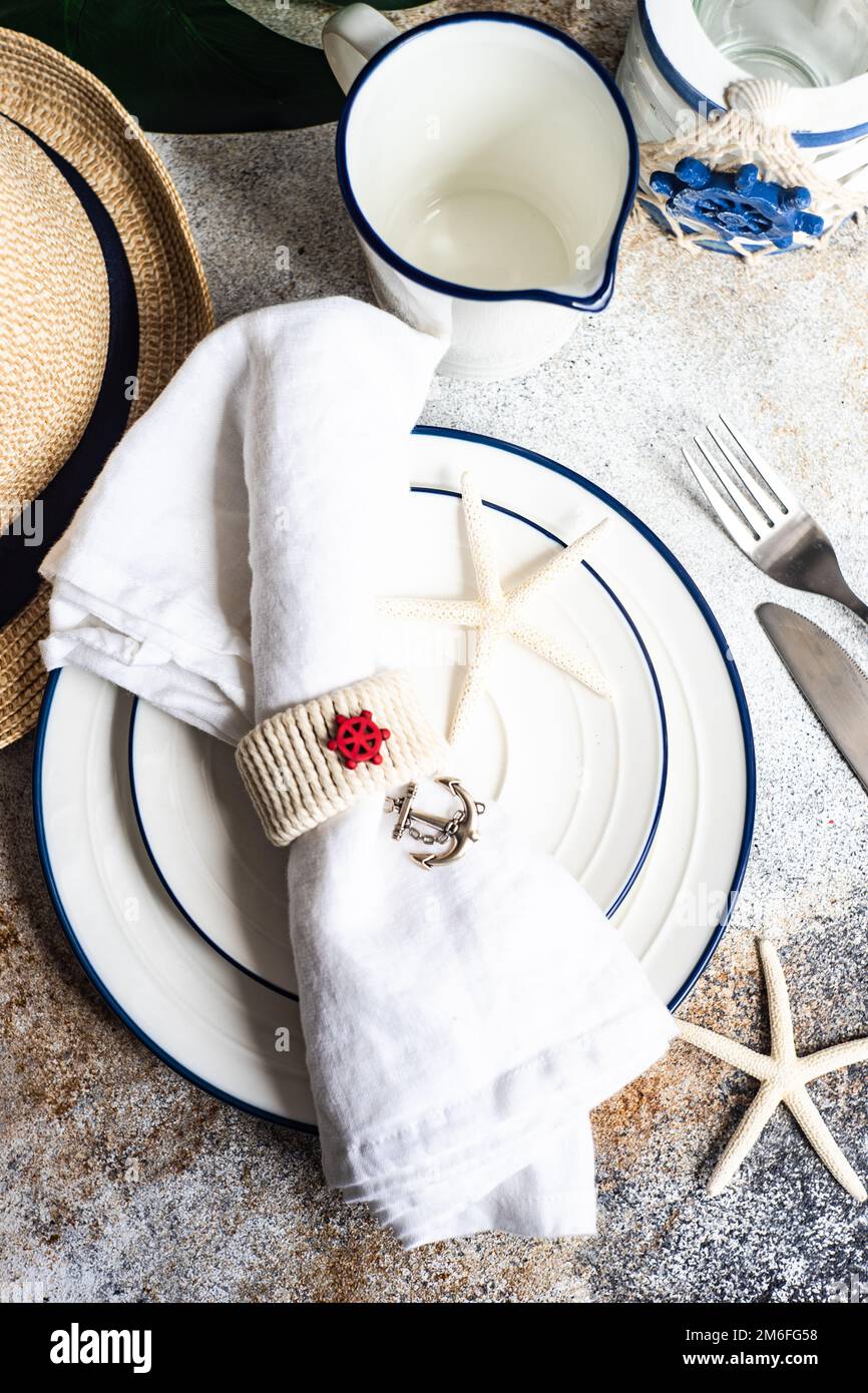Marine themed place setting Stock Photo - Alamy