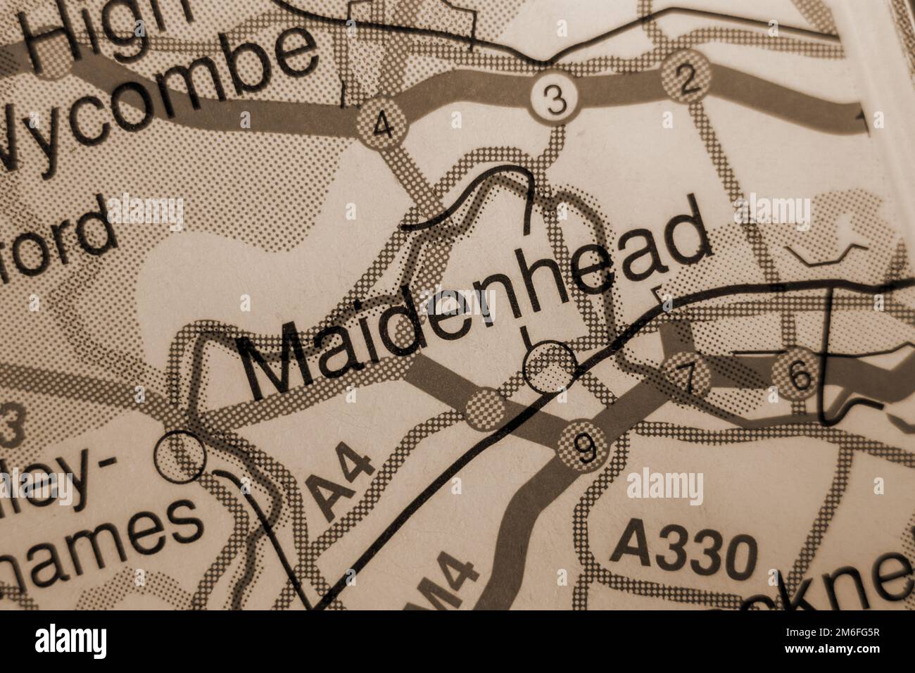Maidenhead, United Kingdom atlas map town name - sepia Stock Photo - Alamy