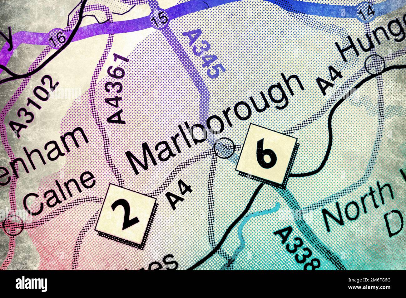 Marlborough, United Kingdom atlas map town name - watercolour effect ...
