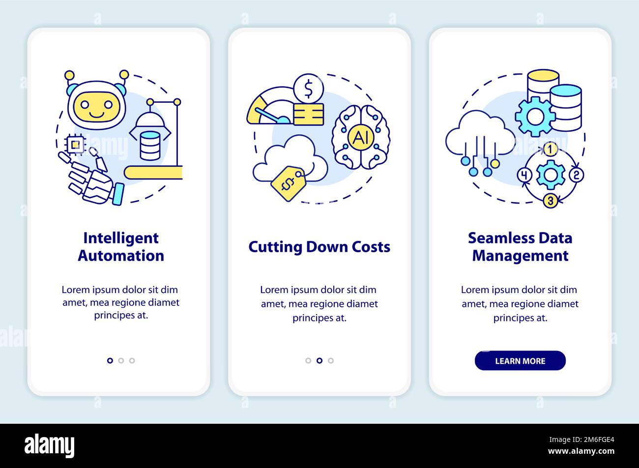 AI in cloud computing benefits onboarding mobile app screen Stock ... AI in cloud computing benefits onboarding mobile app screen Stock ...