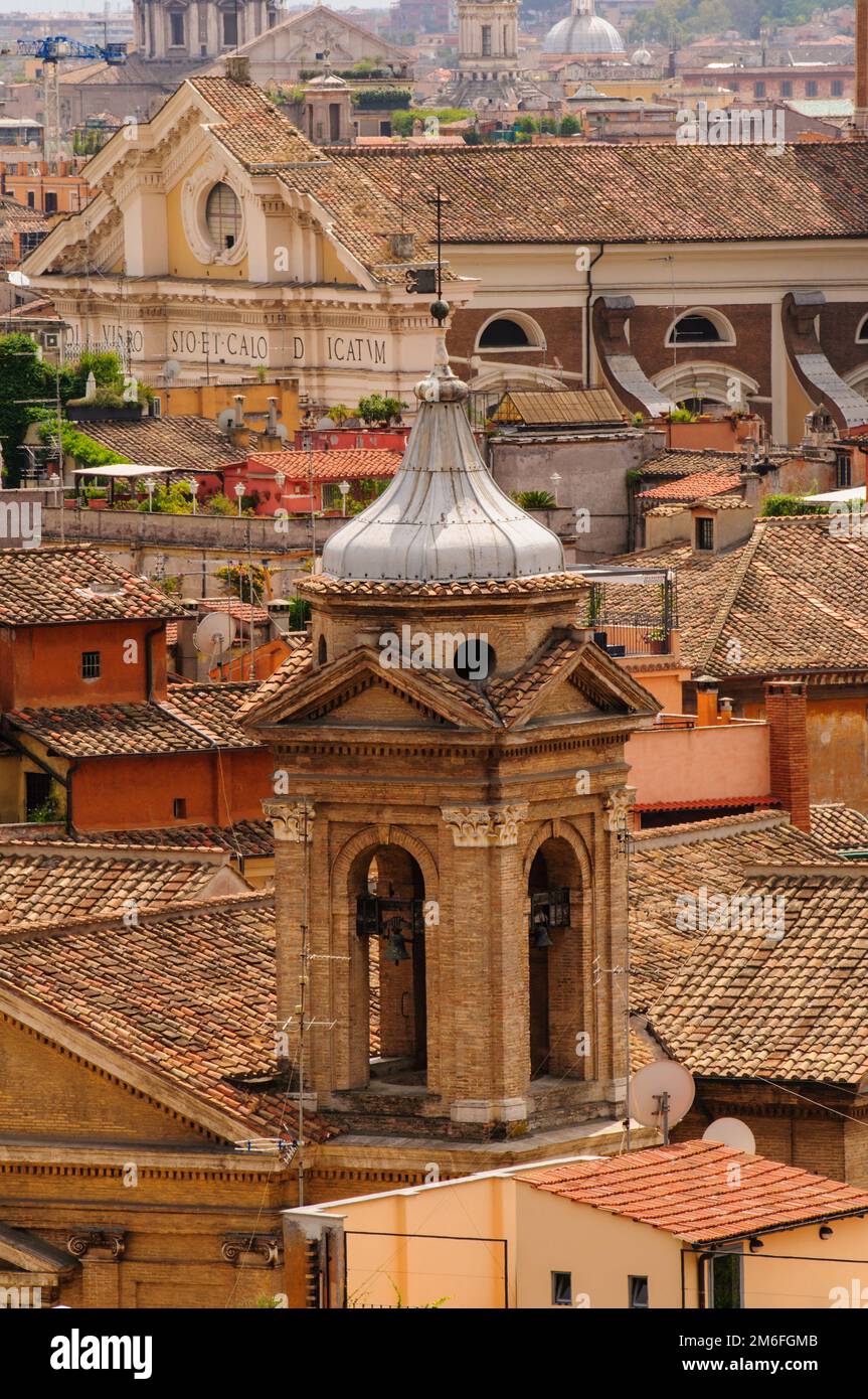 Detail view to Rome rooftops with catholic basilics and monuments ...