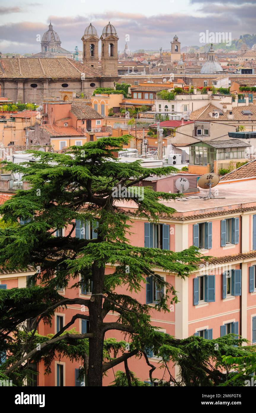 Panoramic view to Rome rooftops with catholic basilics and monuments ...