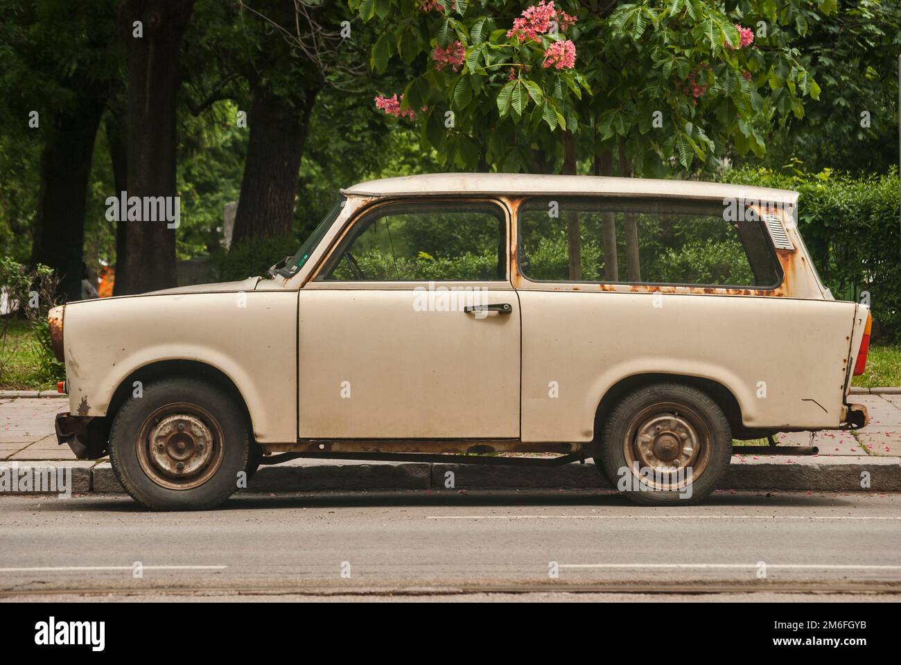 Old vintage abandoned neglected Trabant car closeup Stock Photo - Alamy