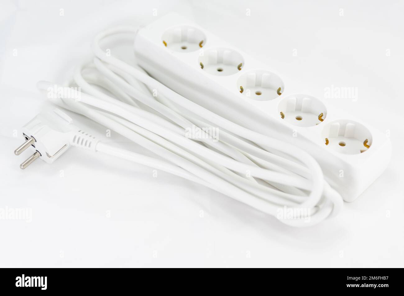 White Extension Cord 5 Sockets On White Background, Different Angles ...