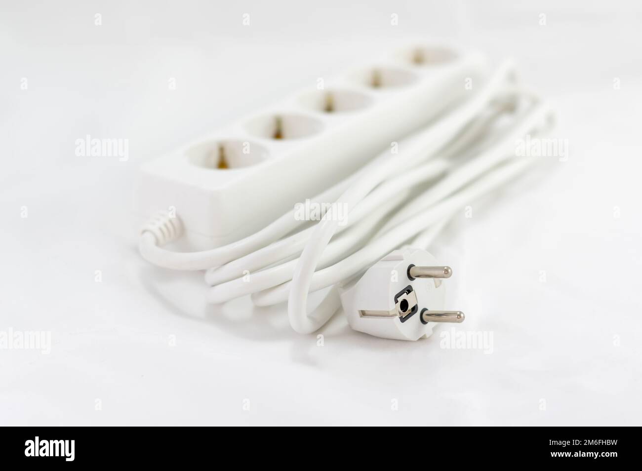 White Extension Cord 5 Sockets On White Background, Different Angles ...