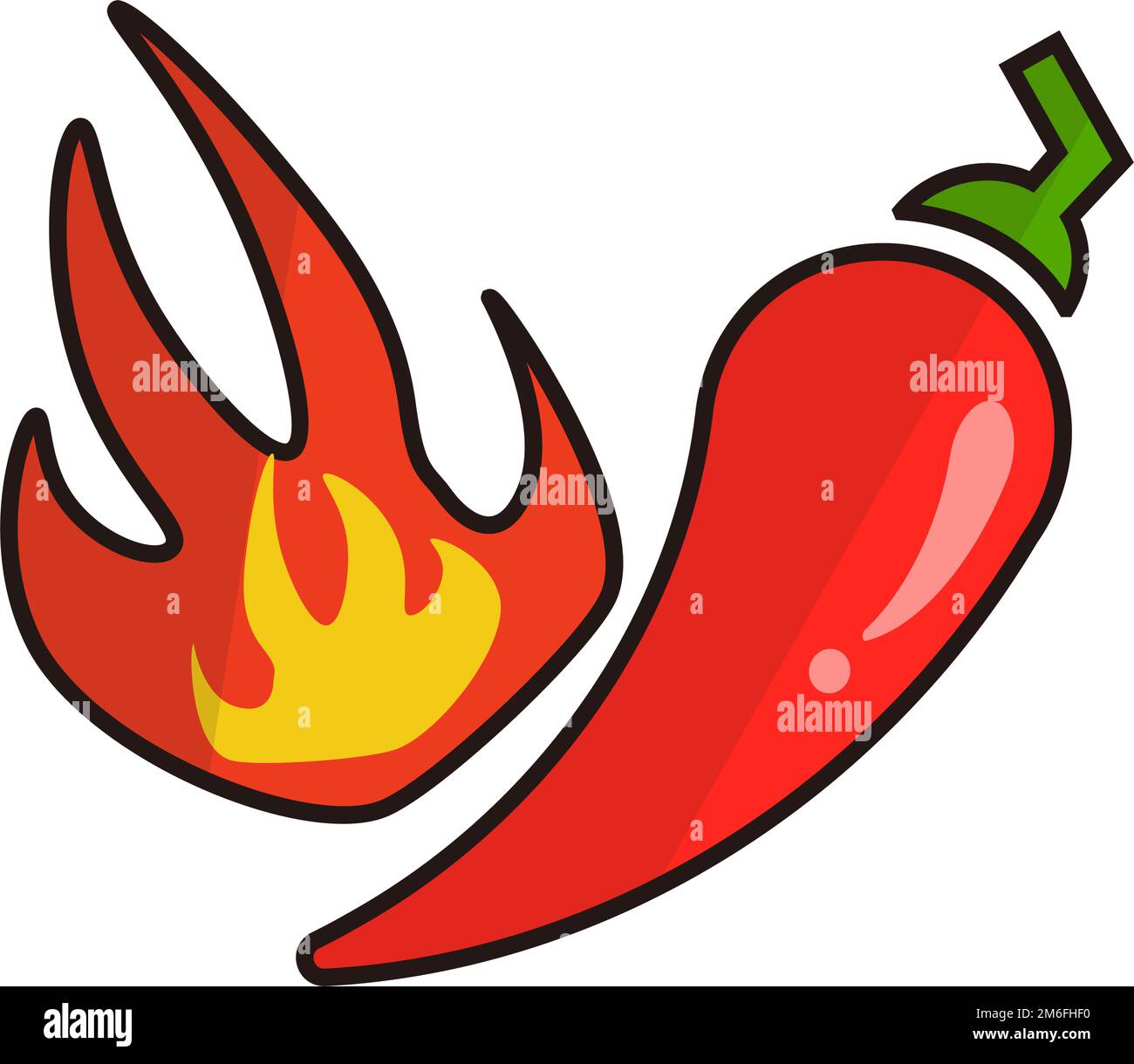 Chili and fire icon. Hot and spicy. Very hot. Editable vector Stock ...
