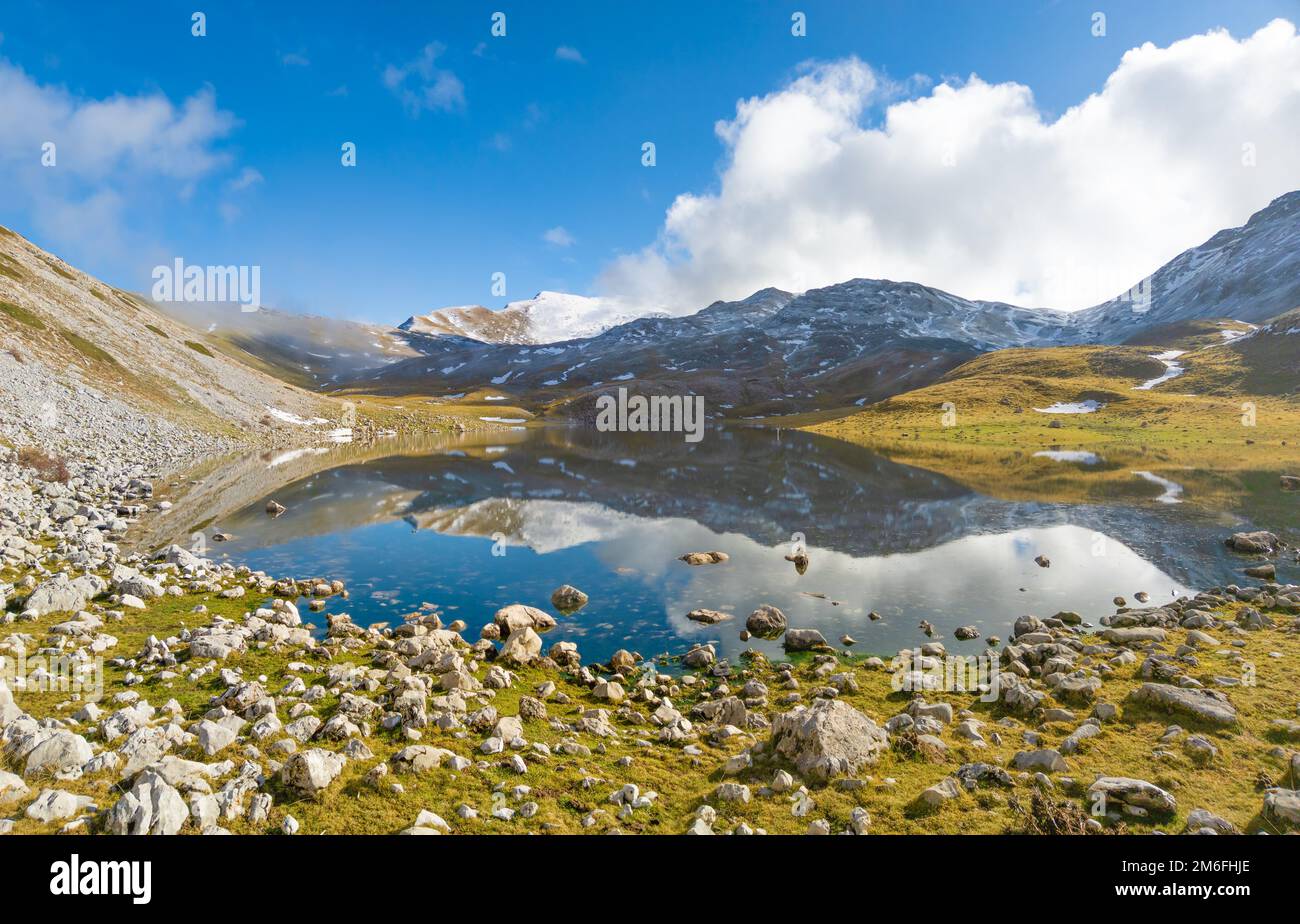 Duchessa lake Morrone mount (Italy) - The landscape summit with snow of ...