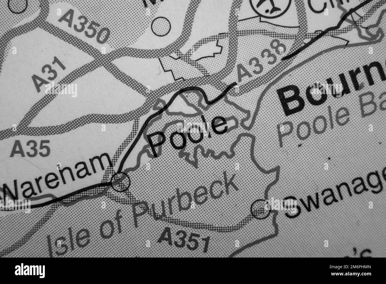 Poole, United Kingdom atlas map town name - black and white Stock Photo - Alamy