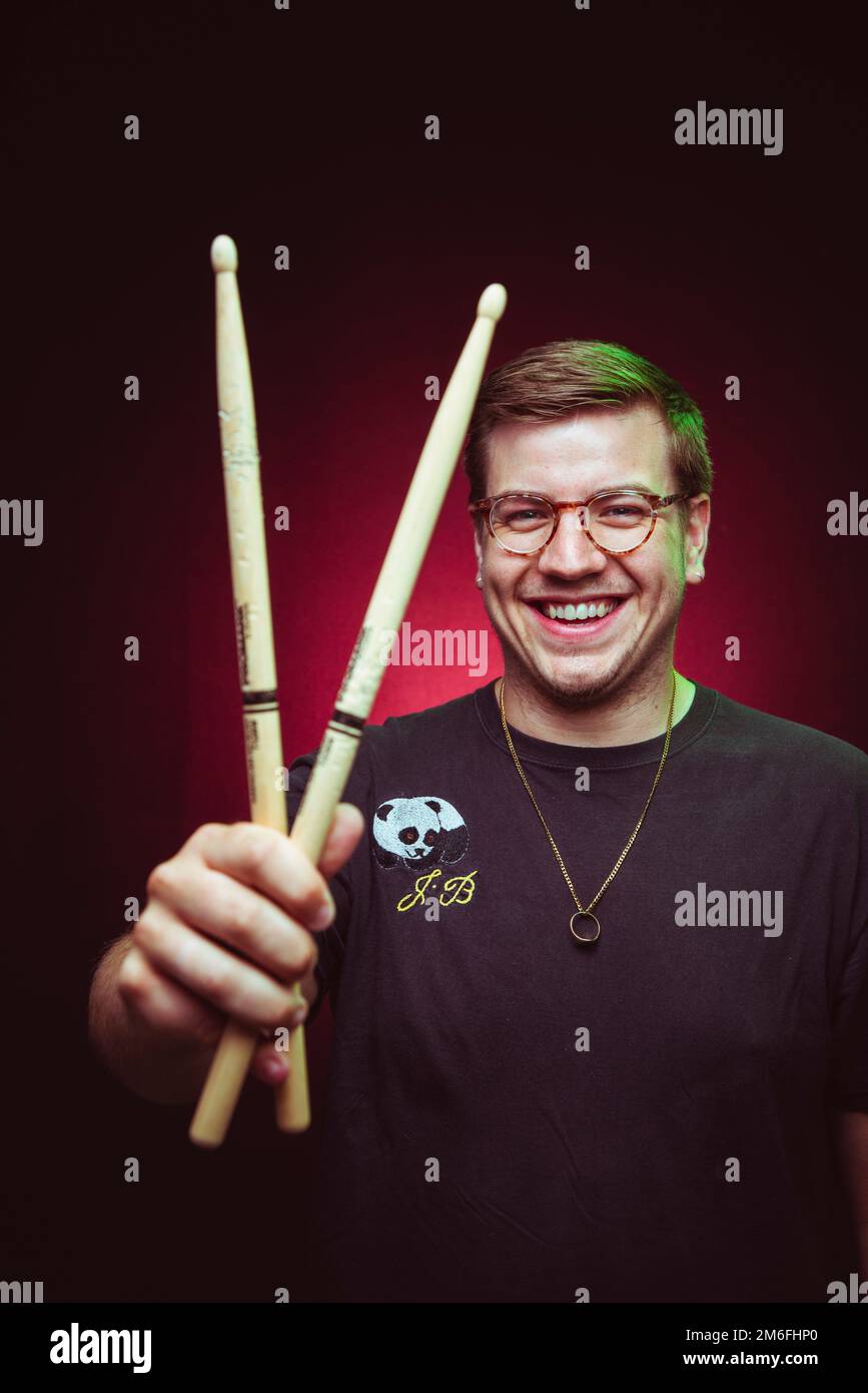 Idles drummer Jon Beavis photographed at Factory Studios, Bristol Stock ...