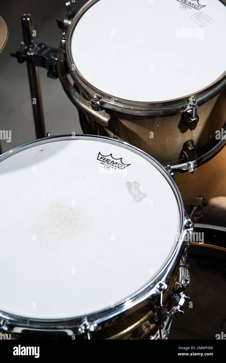 Idles drummer Jon Beavis's kit photographed at Factory Studios, Bristol ...