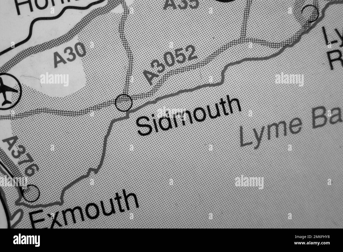 Sidmouth, United Kingdom atlas map town name - black and white Stock ...